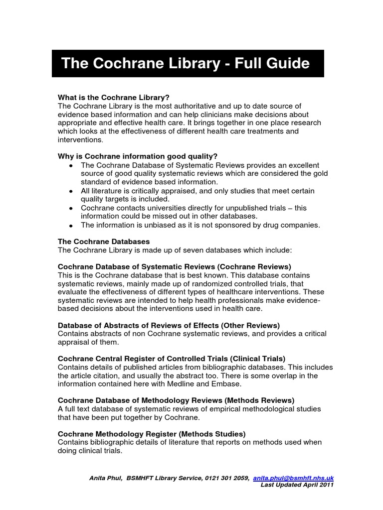 The Cochrane Library - Full Guide: Anita Phul, BSMHFT Library Service ...
