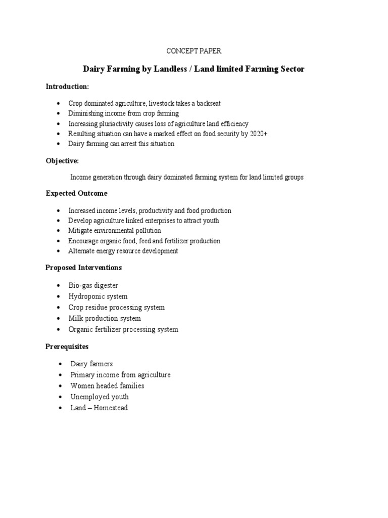 Dairy Farming Solutions for Landless Groups | PDF