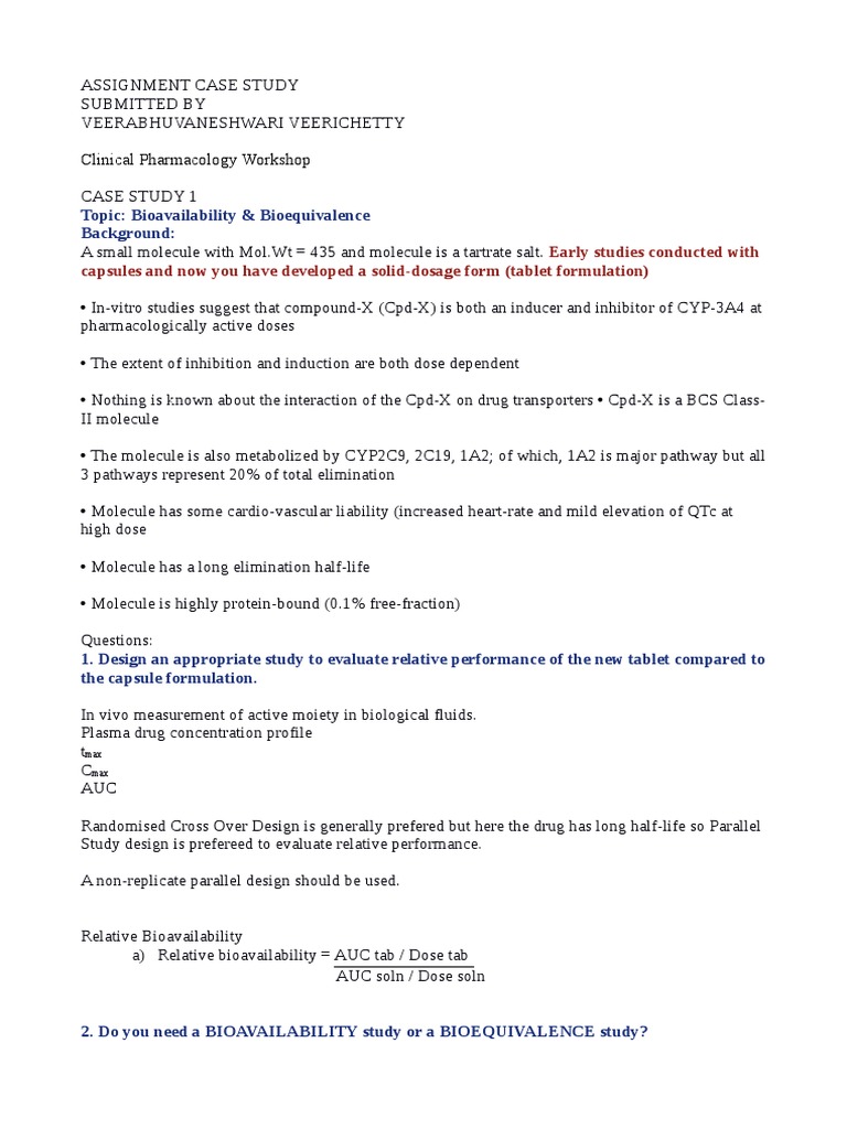 Clinical Pharmacology Case Study Bioequivalence & Bioavailability VVB ...