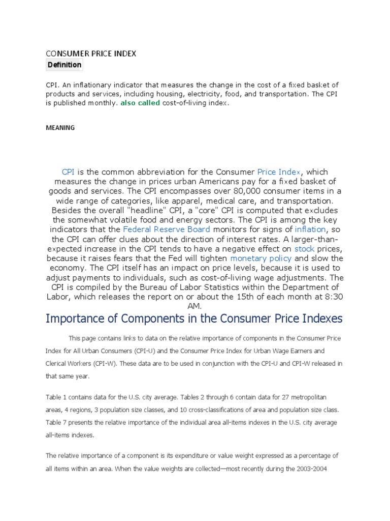 CPI Components and Their Importance | PDF | Index Numbers | Wholesale ...