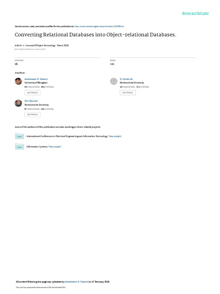 Converting Relational Databases Into Object-Relational Databases | PDF | Relational Database ...