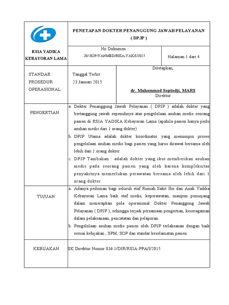 Sop Penetapan DPJP | PDF
