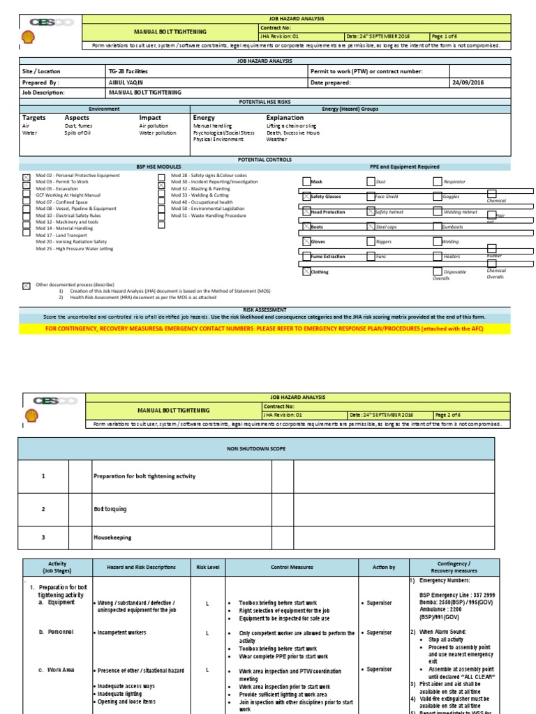 JHA - Manual Torquing | PDF | Personal Protective Equipment | Prevention