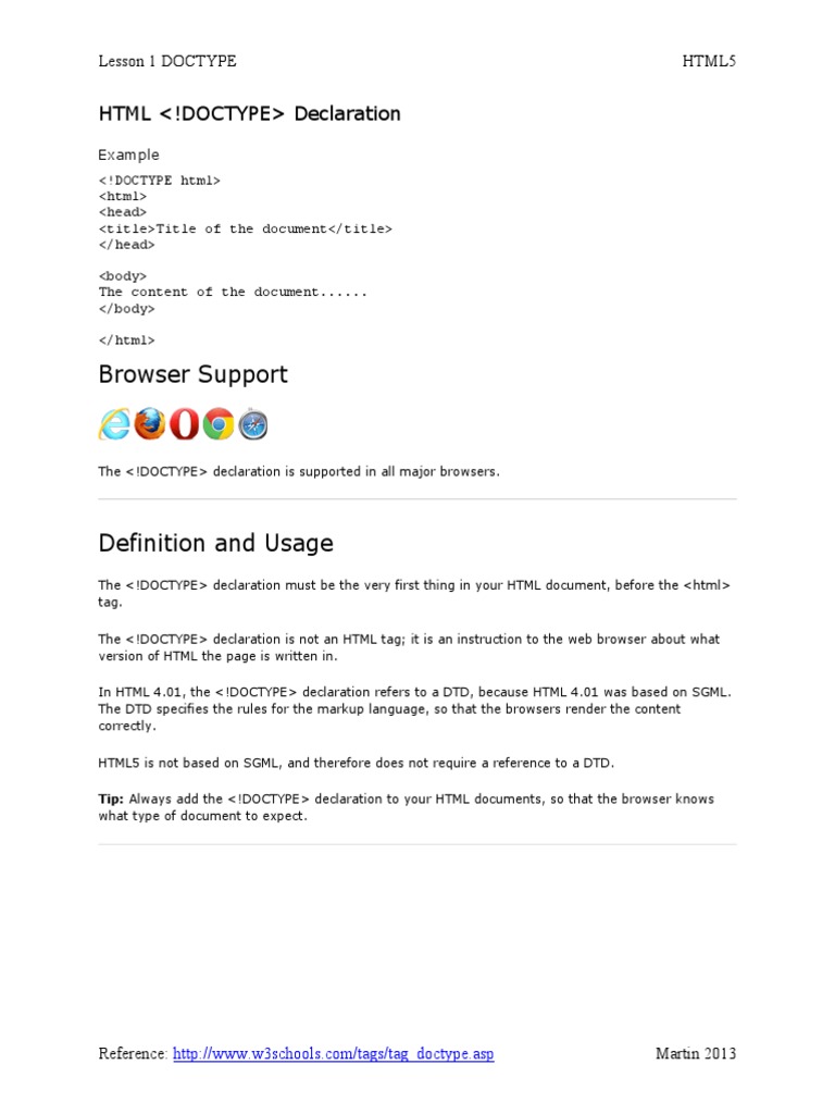 Browser Support: HTML Declaration | PDF