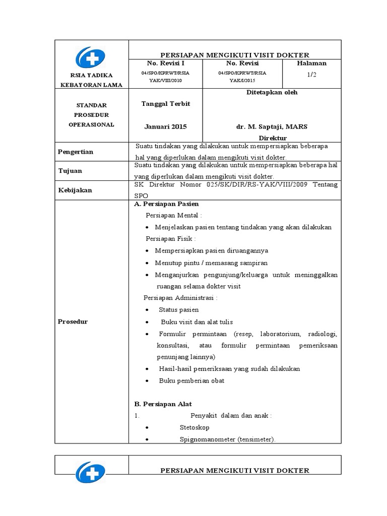 SOP Persiapan Mengikuti Visite Dokter | PDF