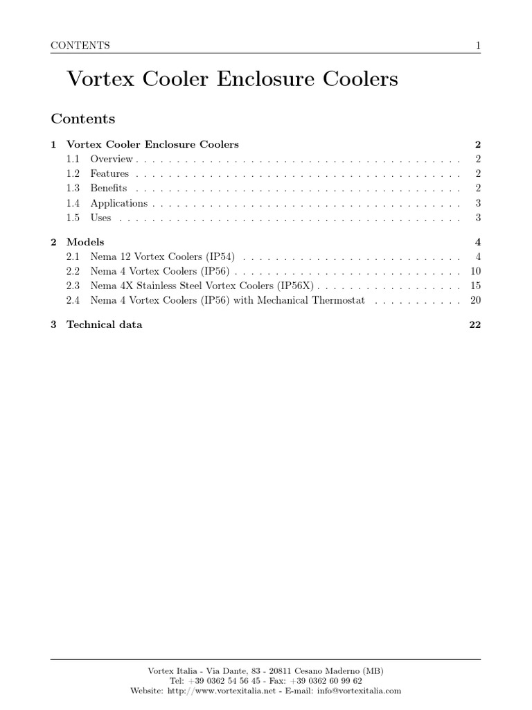 Vortex Cooler Enclosure Coolers PDF | PDF | Air Conditioning | Thermostat