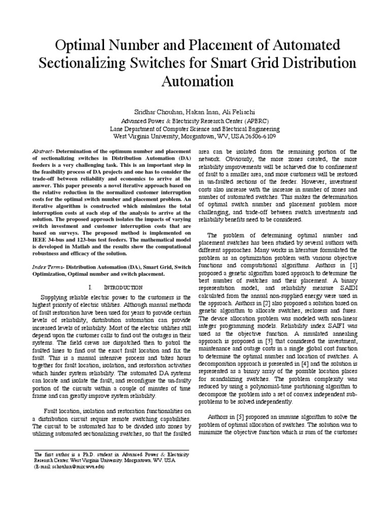 Optimal Number and Placement of Automated Sectionalizing Switches For ...