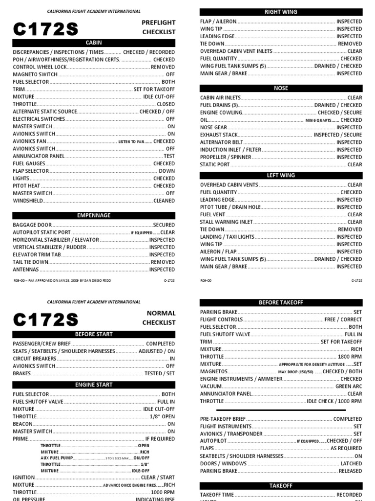 C-172S Checklist R13-00 PDF | PDF | Empennage | Throttle