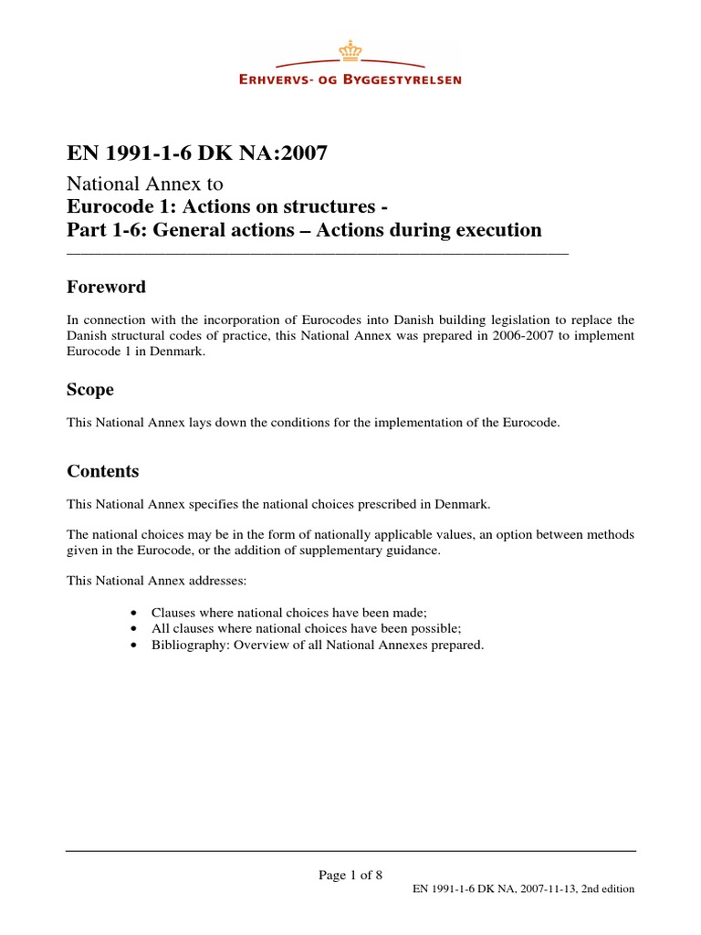 EN 1991-1-6 DK NA 2007 National Annex To PDF | PDF | Economic Sectors ...