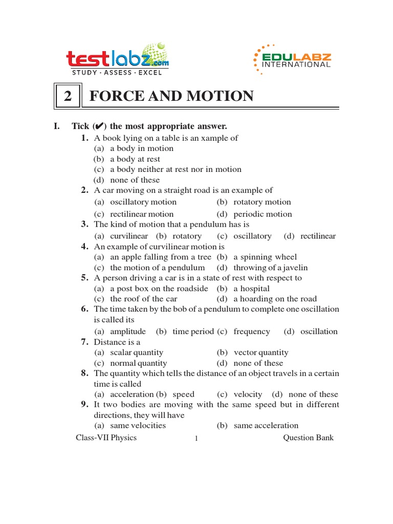 2 Force and Motion: Class-VII Physics Question Bank | PDF ...