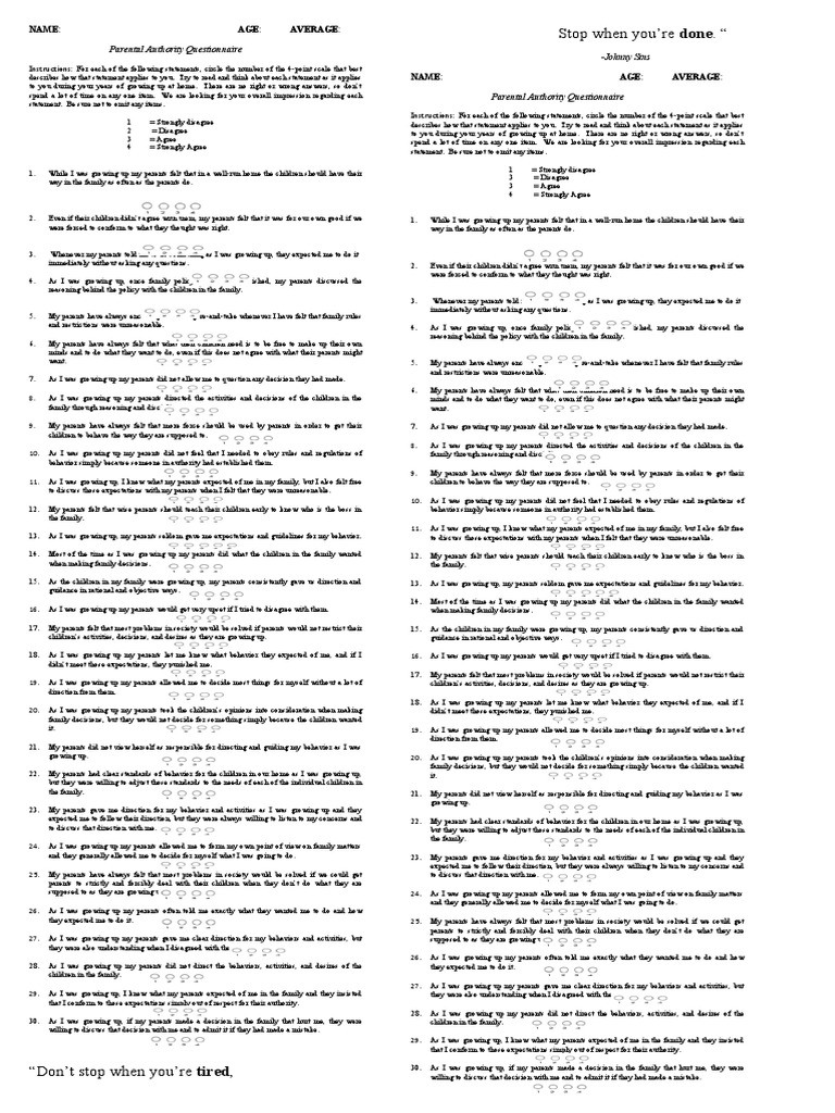 Parental Authority Questionnaire | PDF | Behavior | Psychology