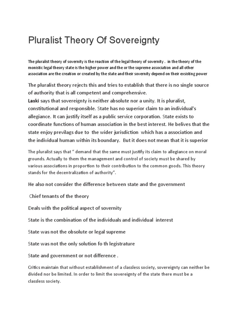 Pluralist Theory of Sovereignty | PDF