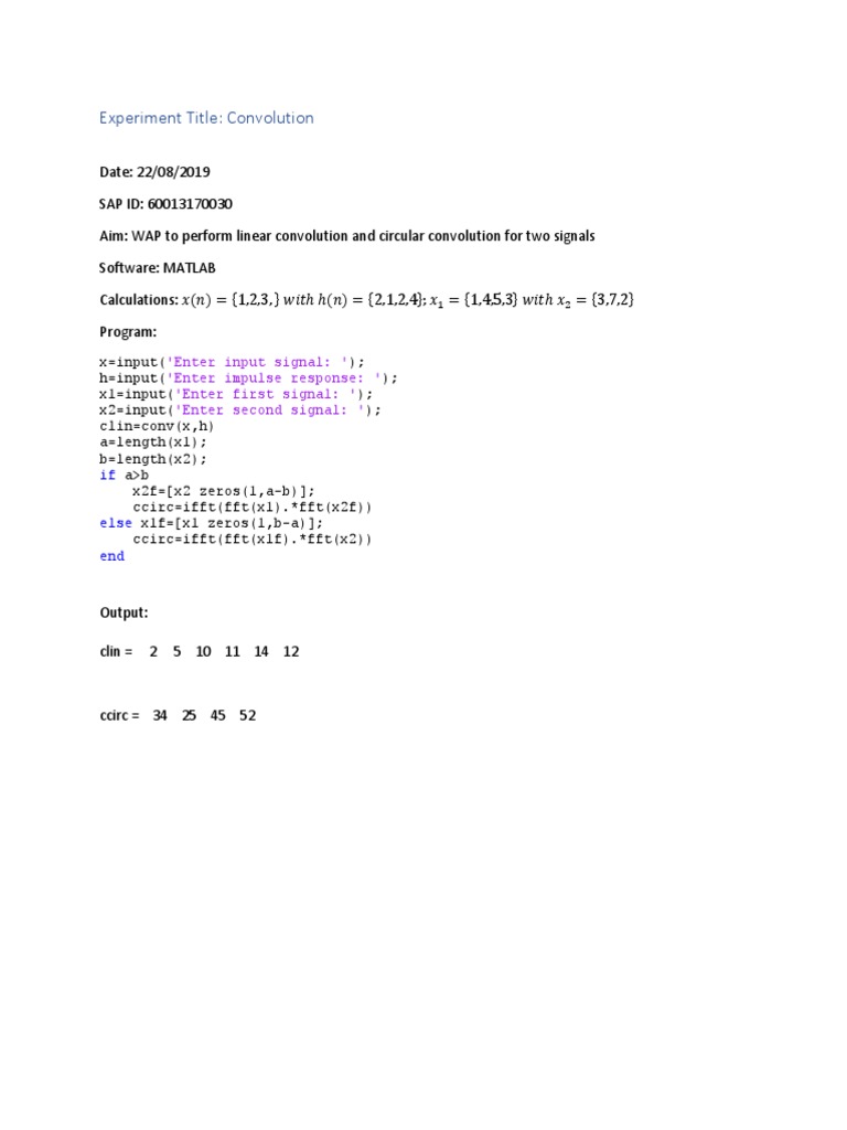 Linear & Circular Convolution MATLAB | PDF | Computers