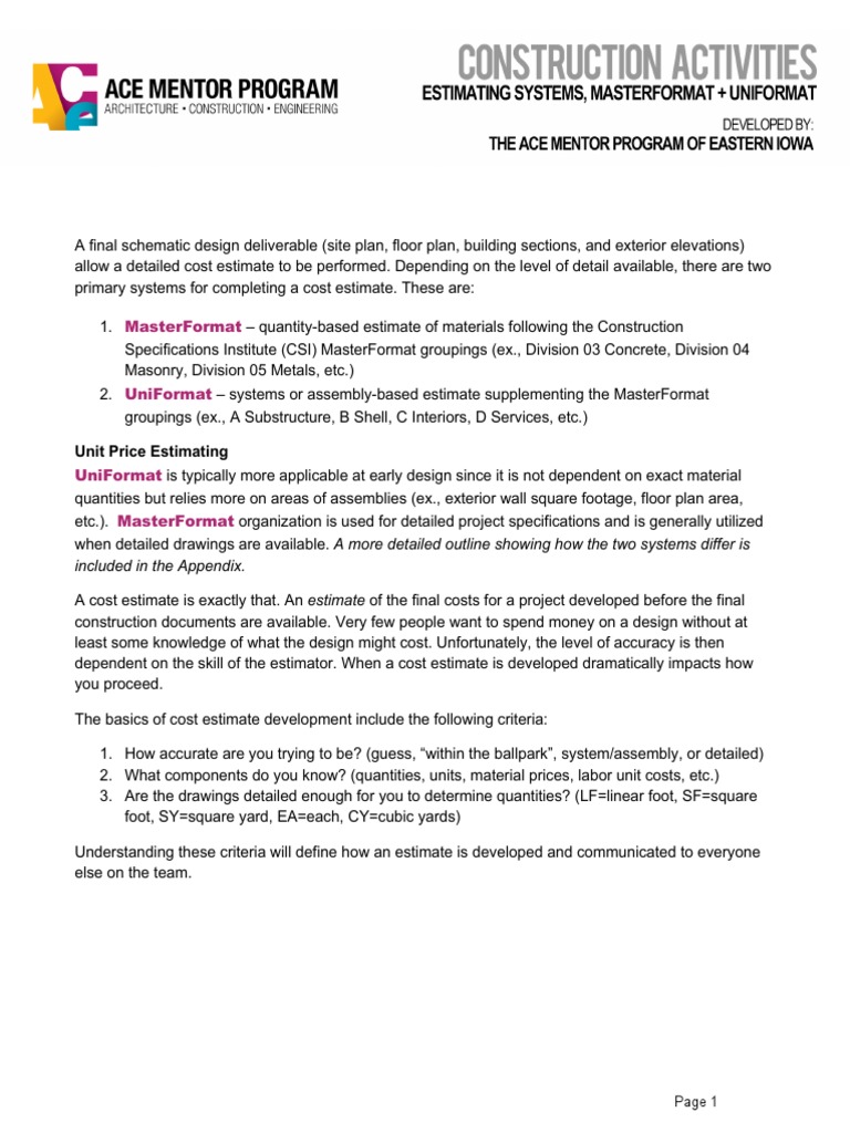Masterformat: Unit Price Estimating | PDF | Economic Sectors | Building ...