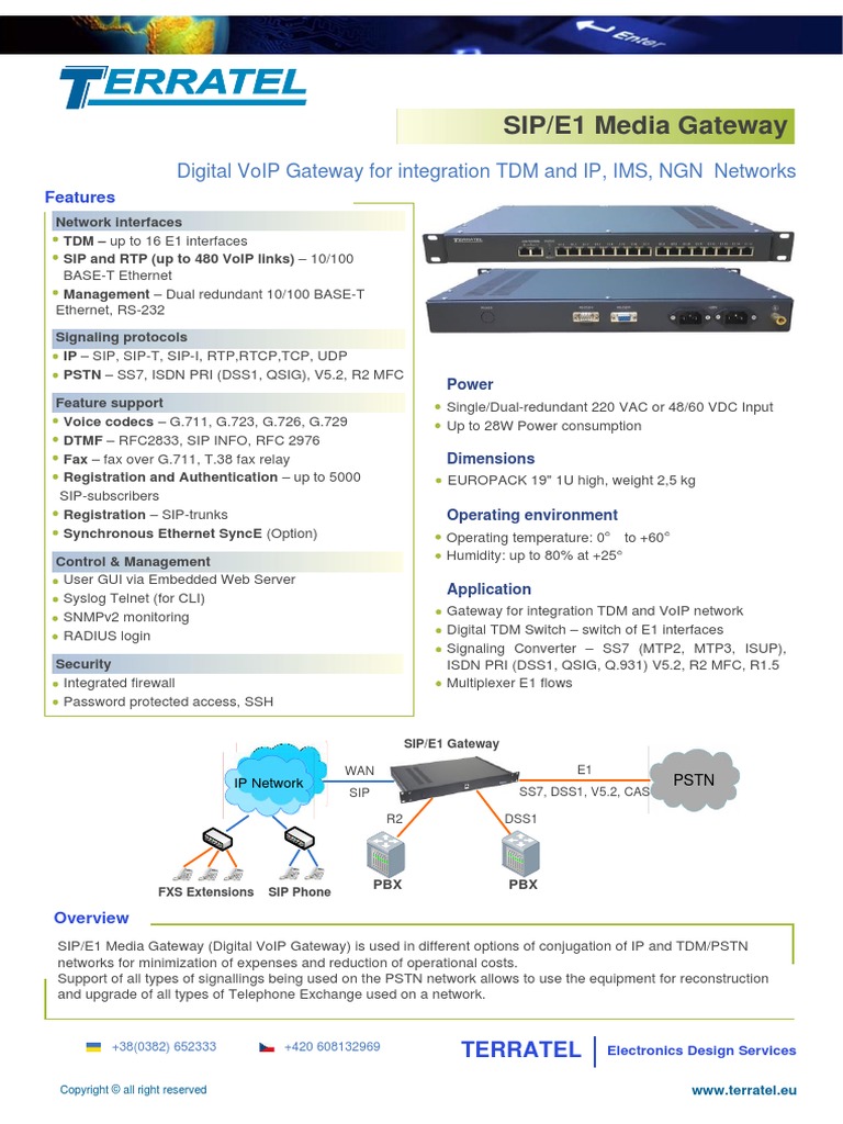 Terratel SIP E1 Media Gateway en PDF | PDF | Session Initiation Protocol | Public Switched ...
