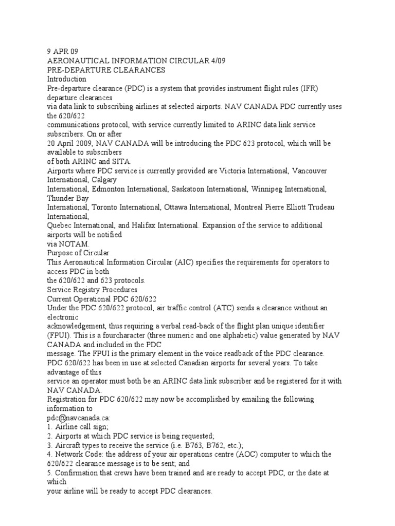 PDC | PDF | Air Traffic Control | Aviation Safety