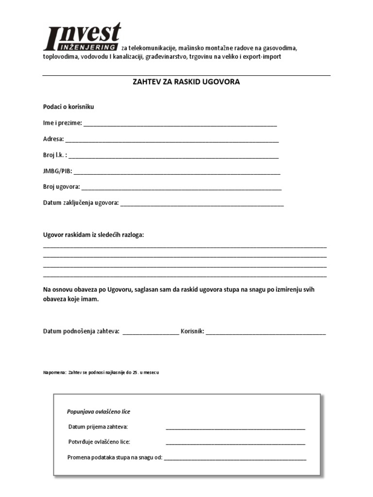 Zahtev-za-raskid-pretplatničkog-ugovora | PDF