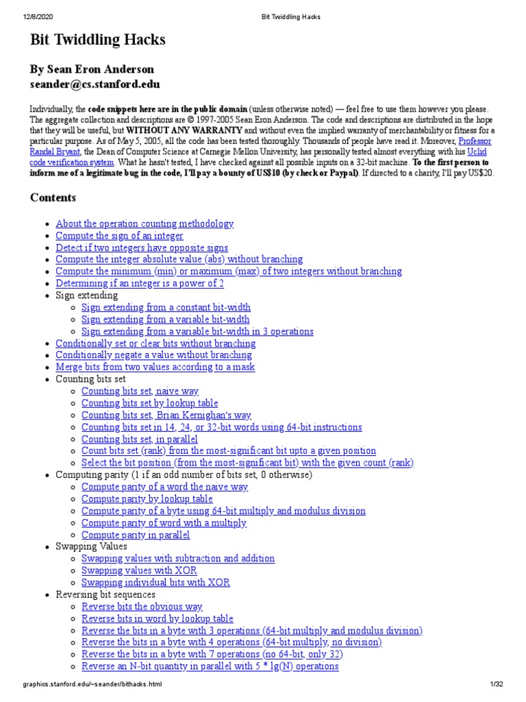 Bit Twiddling Hacks | PDF | Integer (Computer Science) | Theoretical Computer Science