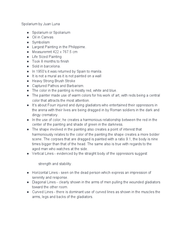 Spoliarium by Juan Luna (Analysis and Interpretation) | PDF