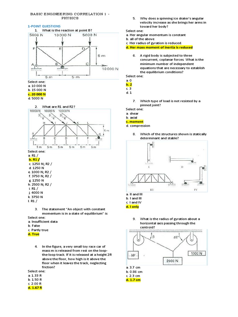 D. Her Mass Moment of Inertia Is Reduced: 1-Point Questions | PDF ...