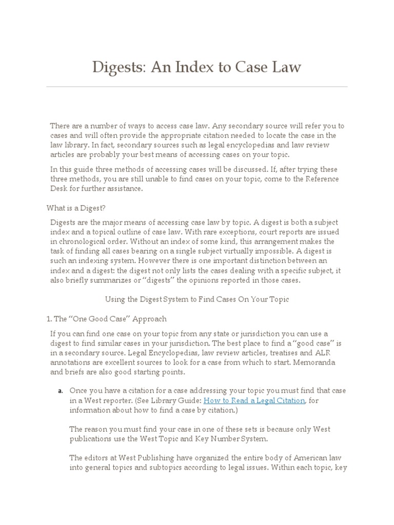 Digests: An Index To Case Law: How To Read A Legal Citation | PDF ...