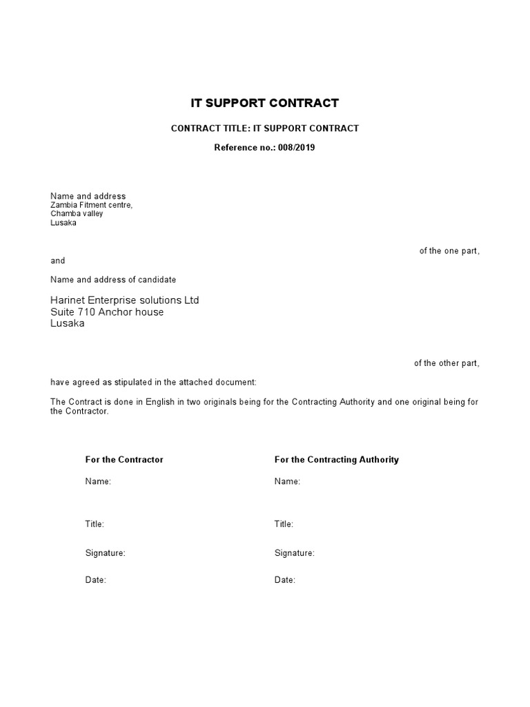 It Support Contract Proposal (Morton) | PDF | Breach Of Contract | Help ...