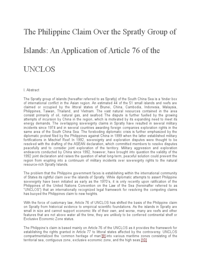 The Philippine Claim Over The Spratly Group of Islands: An Application ...