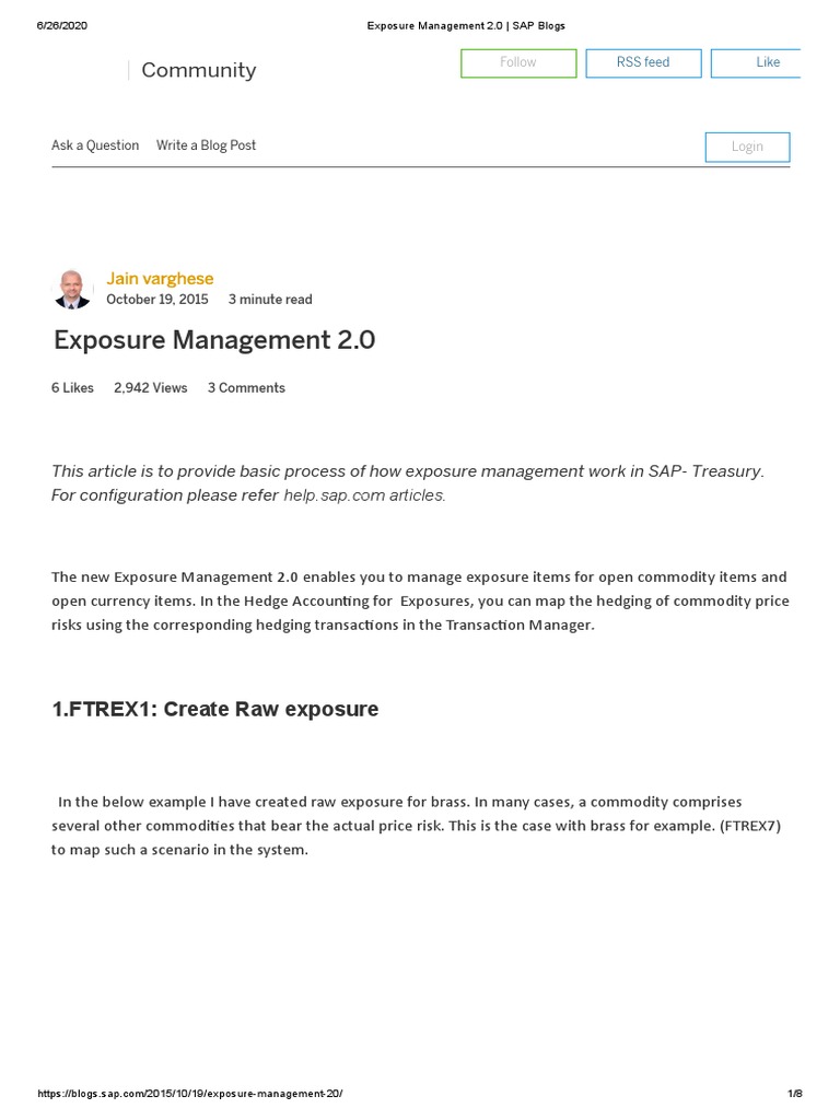 Exposure Management 2.0 - SAP Blogs | PDF | Hedge (Finance) | Financial ...