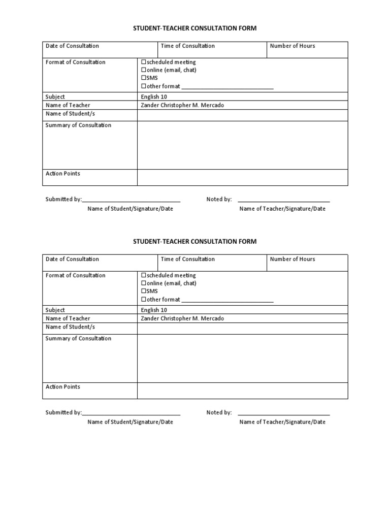 Student-Teacher Consultation Form | PDF
