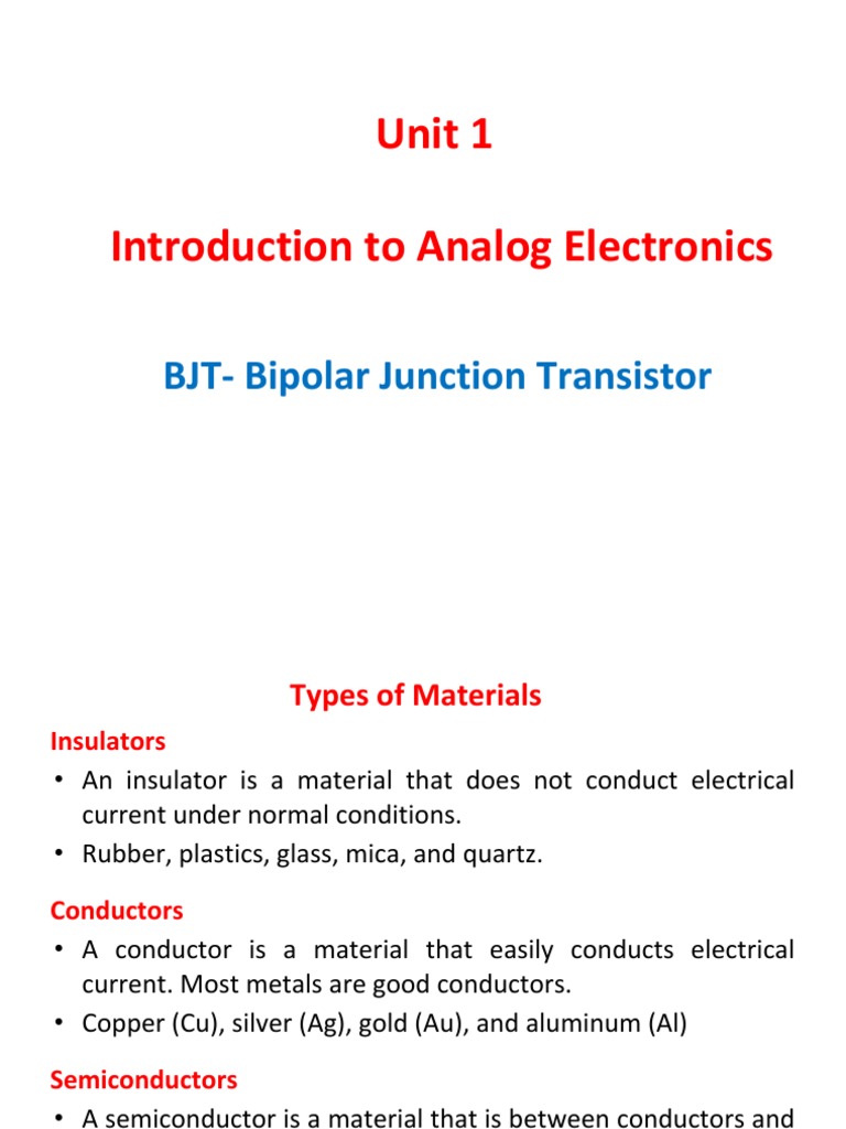 Unit 1 Introduction To Analog Electronics: BJT-Bipolar Junction Transistor | PDF | Bipolar ...