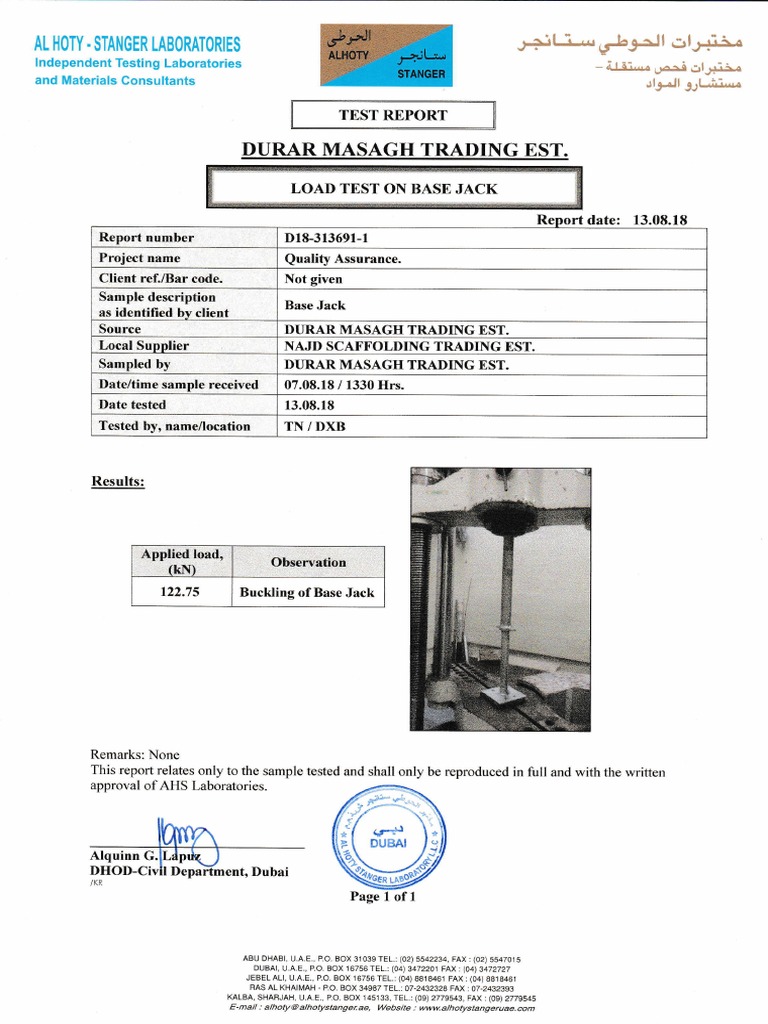 Load Test - Base Jack PDF | PDF | United Arab Emirates