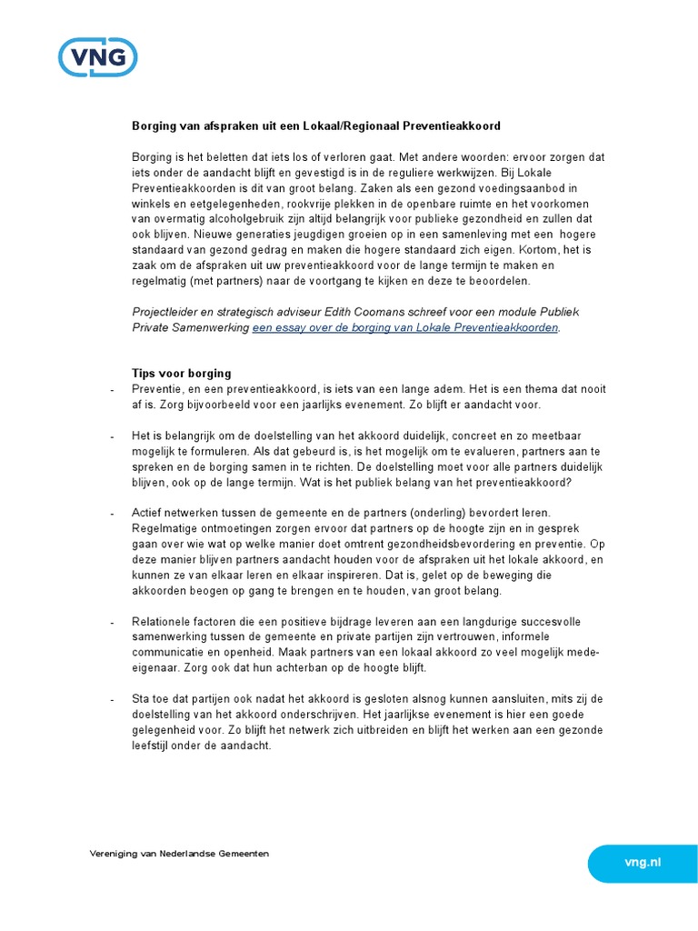 Tips Voor Borging Afspraken Preventieakkoord PDF | PDF