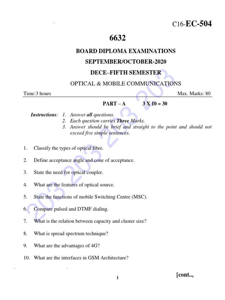 Board Diploma Examinations September/October-2020 Dece-Fifth Semester | PDF | Cellular Network ...