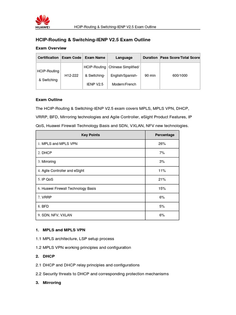 HCIP-Routing & Switching-IENP V2.5 Exam Outline PDF | PDF | Multiprotocol Label Switching ...