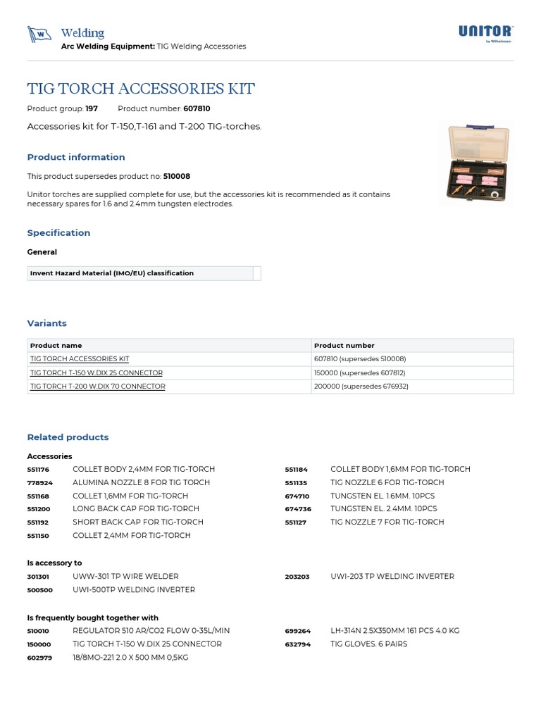 Tig Torch Accessories Kit PDF | PDF | Technology & Engineering