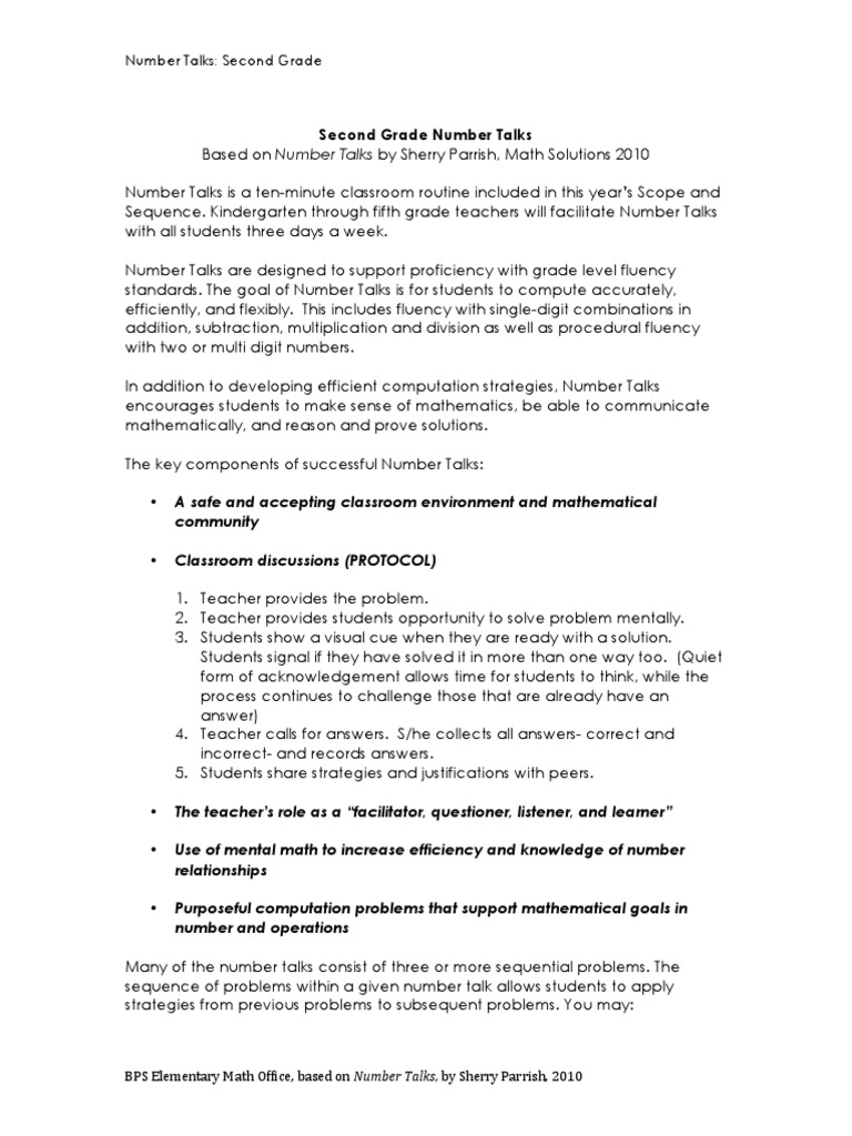 Number Talks Second Grade Resource | PDF | Fluency | Teachers