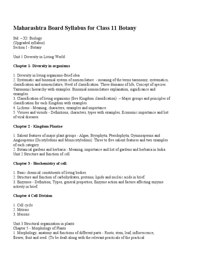Maharashtra Board Syllabus For Class 11 Botany | PDF | Botany ...