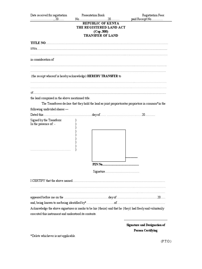 Land Transfer Form Template Kenya | PDF | Government And Personhood ...