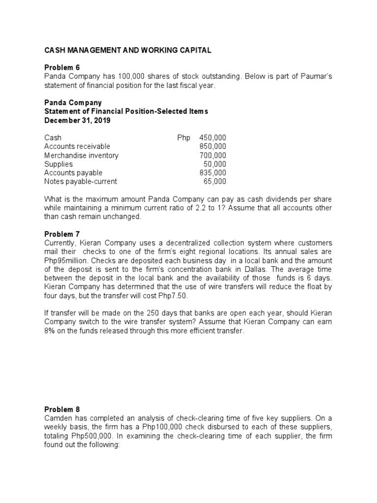 Cash Management and Working Capital Problems | PDF | Cheque | Float ...