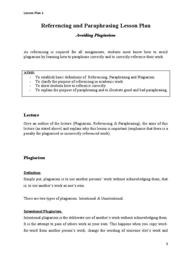 Referencing and Paraphrasing Lesson Plan FINAL | PDF | Plagiarism