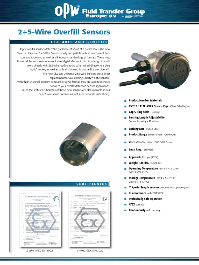 2+5-Wire Overfill Sensors: Features and Benefits | PDF | Sensor ...