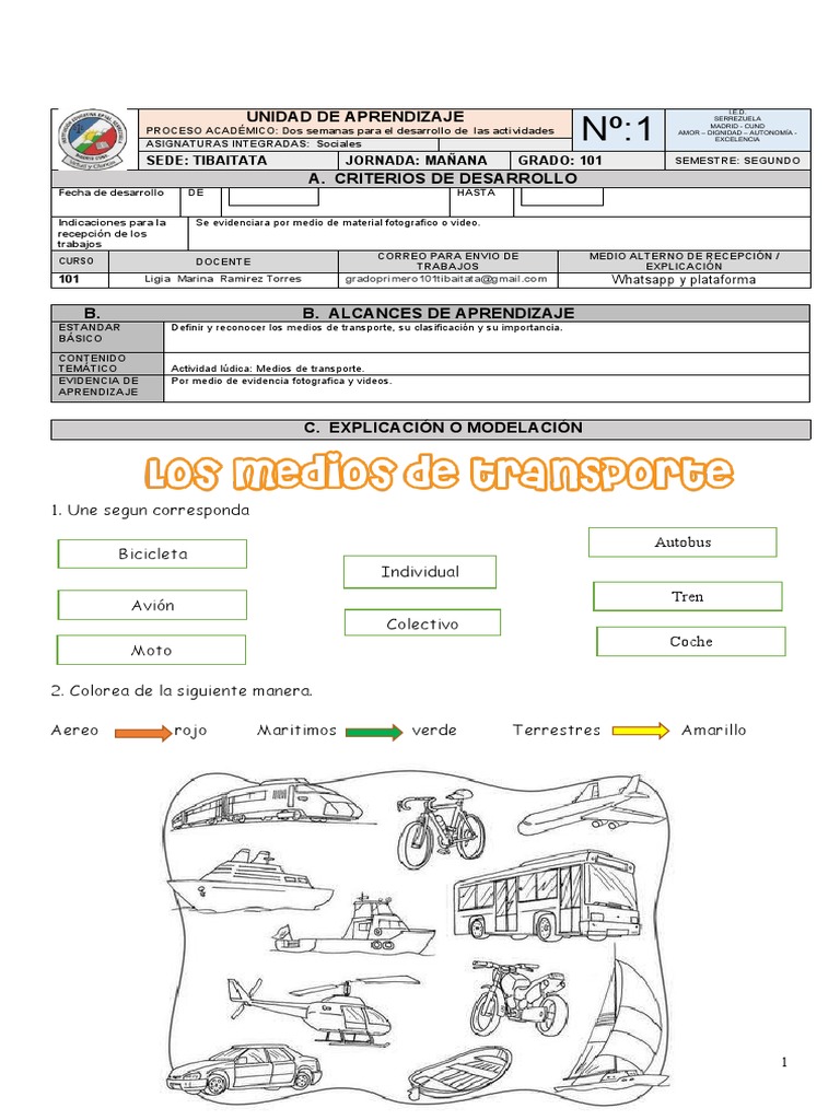 Unidad de Aprendizaje Sociales Medios de Transporte | PDF | Transporte ...
