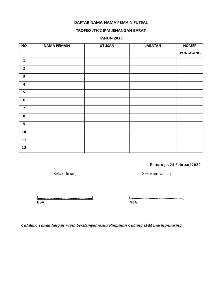 DAFTAR NAMA PEMAIN FUTSAL - PDF 2 PDF | PDF | Game & Aktivitas | Komputer