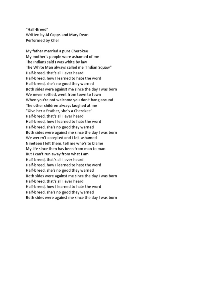 Half-Breed - Lyrics | PDF