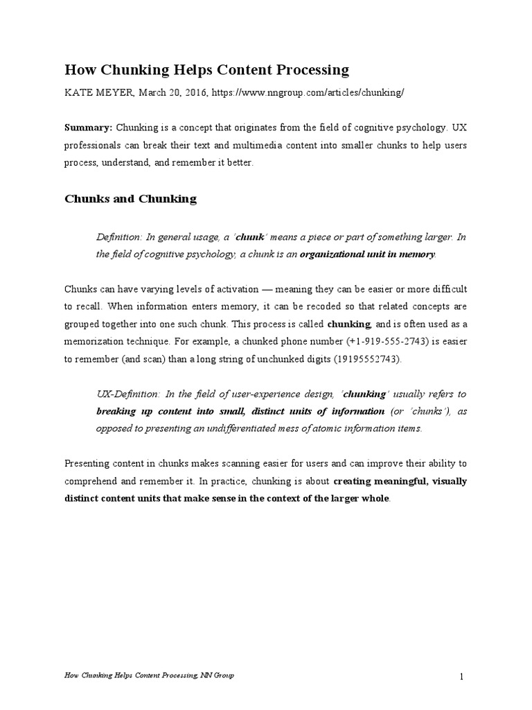 How Chunking Helps Content Processing | PDF | Usability | Memory
