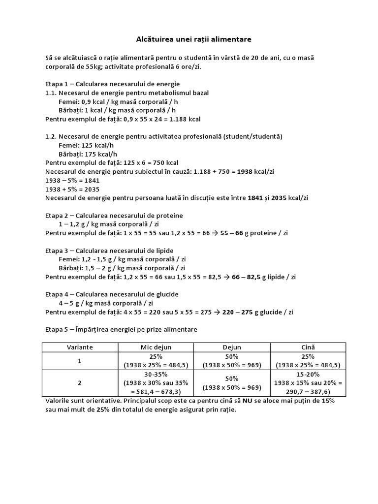Alcatuirea Unie Ratii Alimentare | PDF