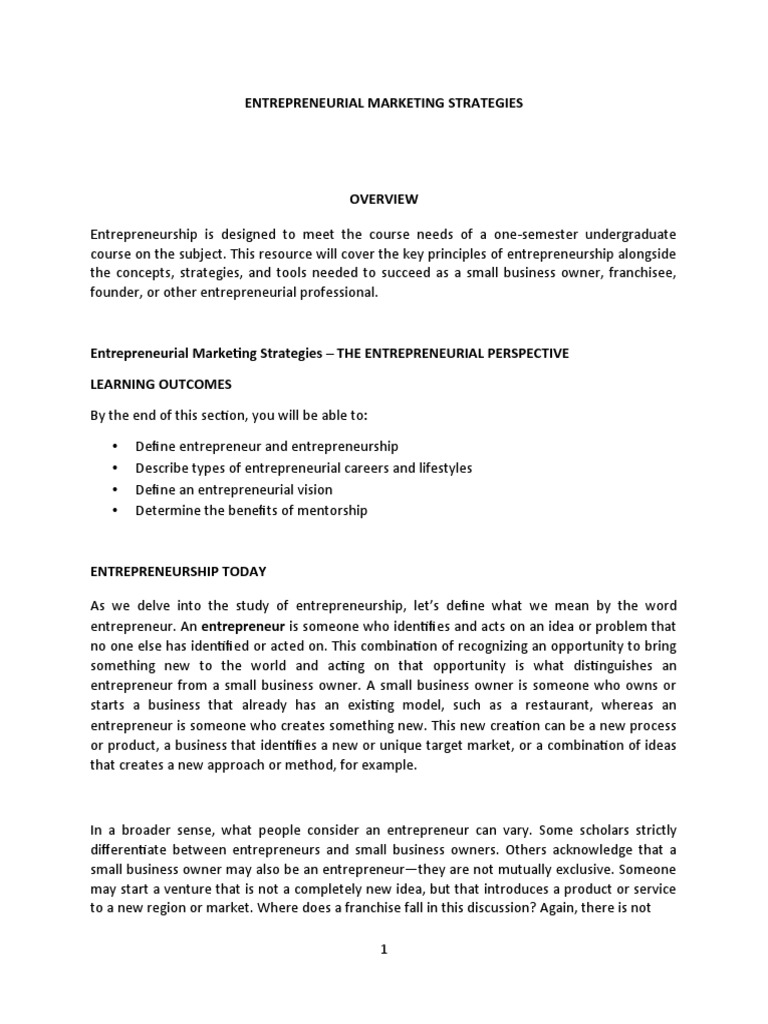 ENTREPRENEURIAL MARKETING STRATEGIES Week 1 2 | PDF | Entrepreneurship ...