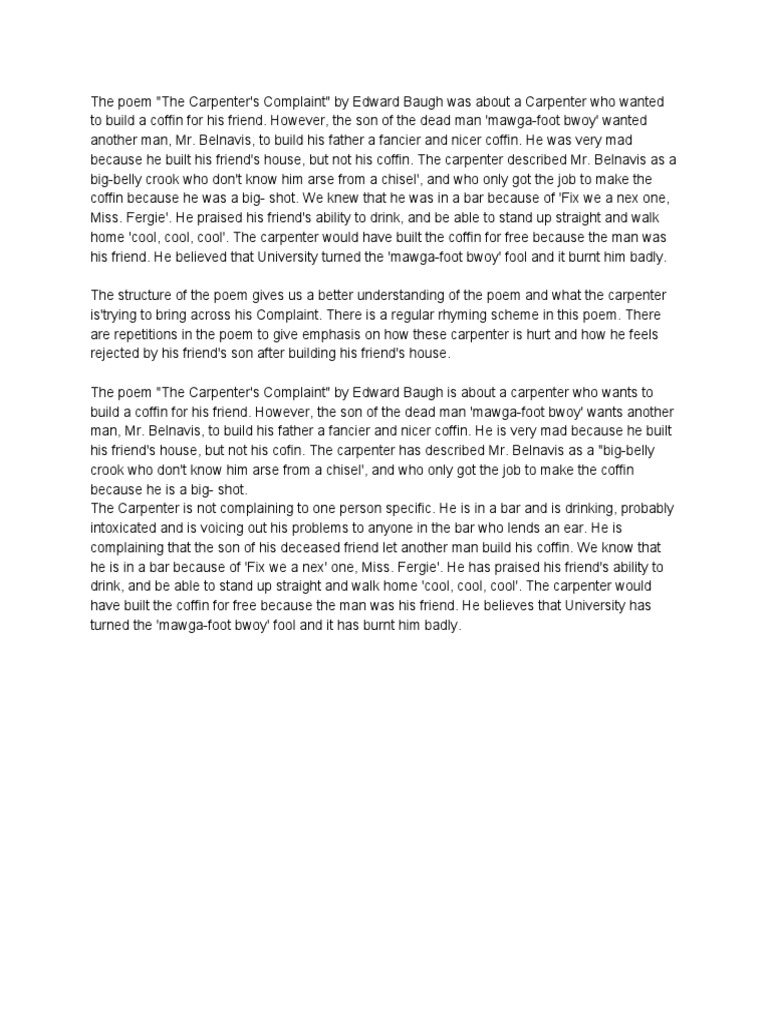 The Carpenter's Rejection: An Analysis of Edward Baugh's Poem 'The ...