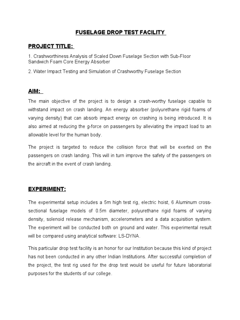Fuselage Drop Test Facility Project Title | PDF