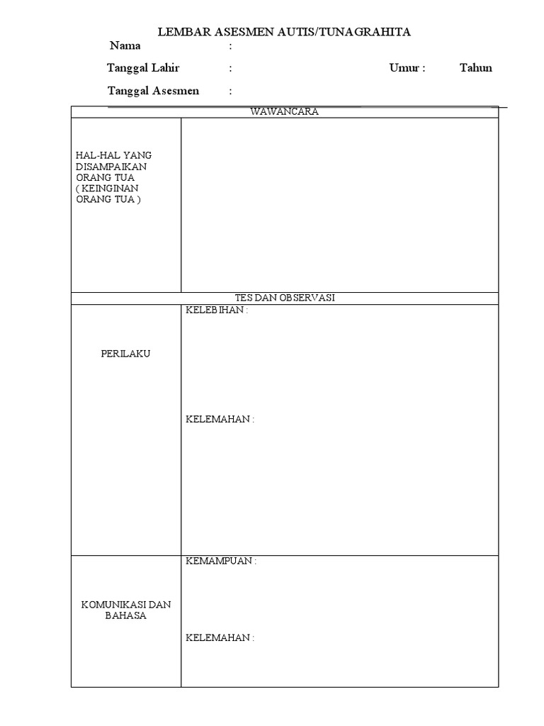 Asesmen Autis | PDF | Pengembangan Diri
